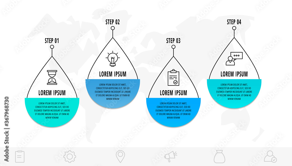 Vector infographics drop with 4 steps. Line flat template. Used for ...