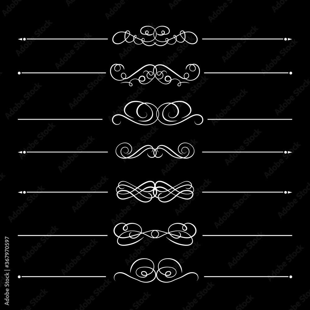 Vector set of calligraphic divider lines, white design elements ...
