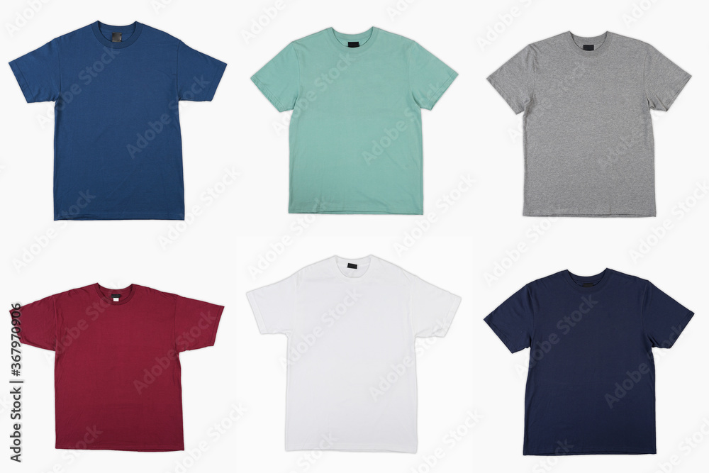 Various colors of plain t-shirts black, white, red, turquoise, blue ...