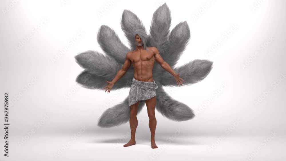Cinemagraph - male 9 Tailed Fox character with all tails movement on ...