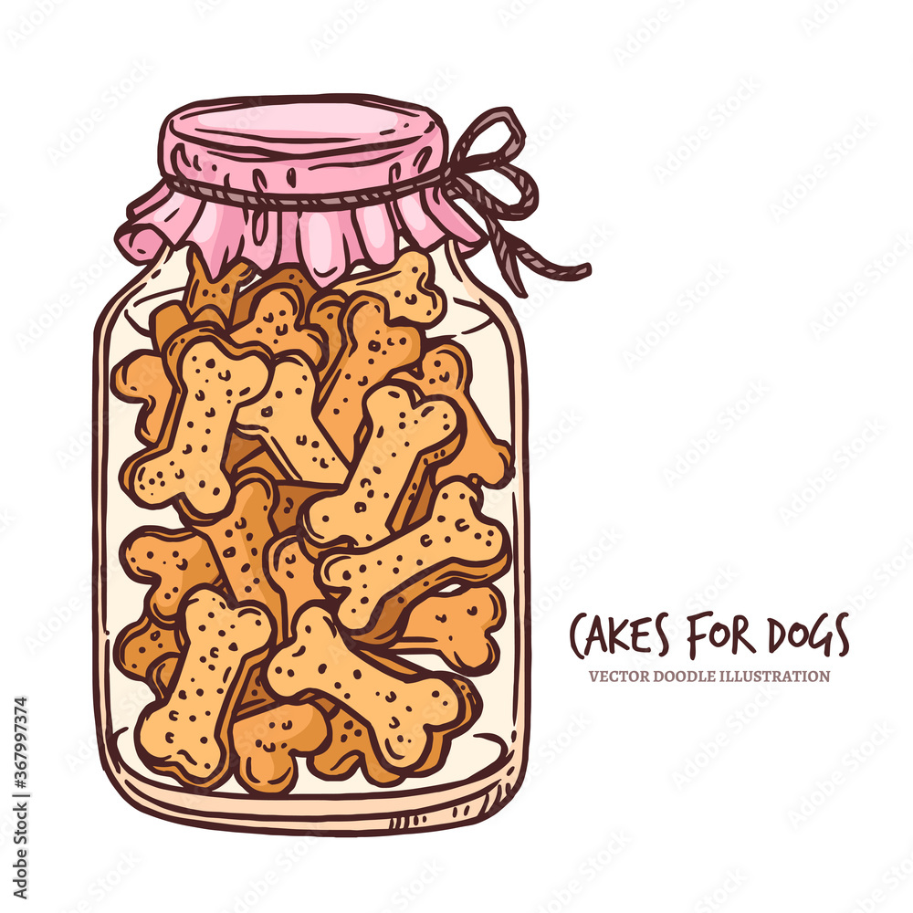Glass jar full of dog's cakes, canine delicacy or snacks for puppy ...