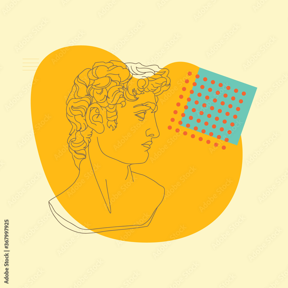 Linear drawing of a statue of David by Michelangelo. Technique modern ...