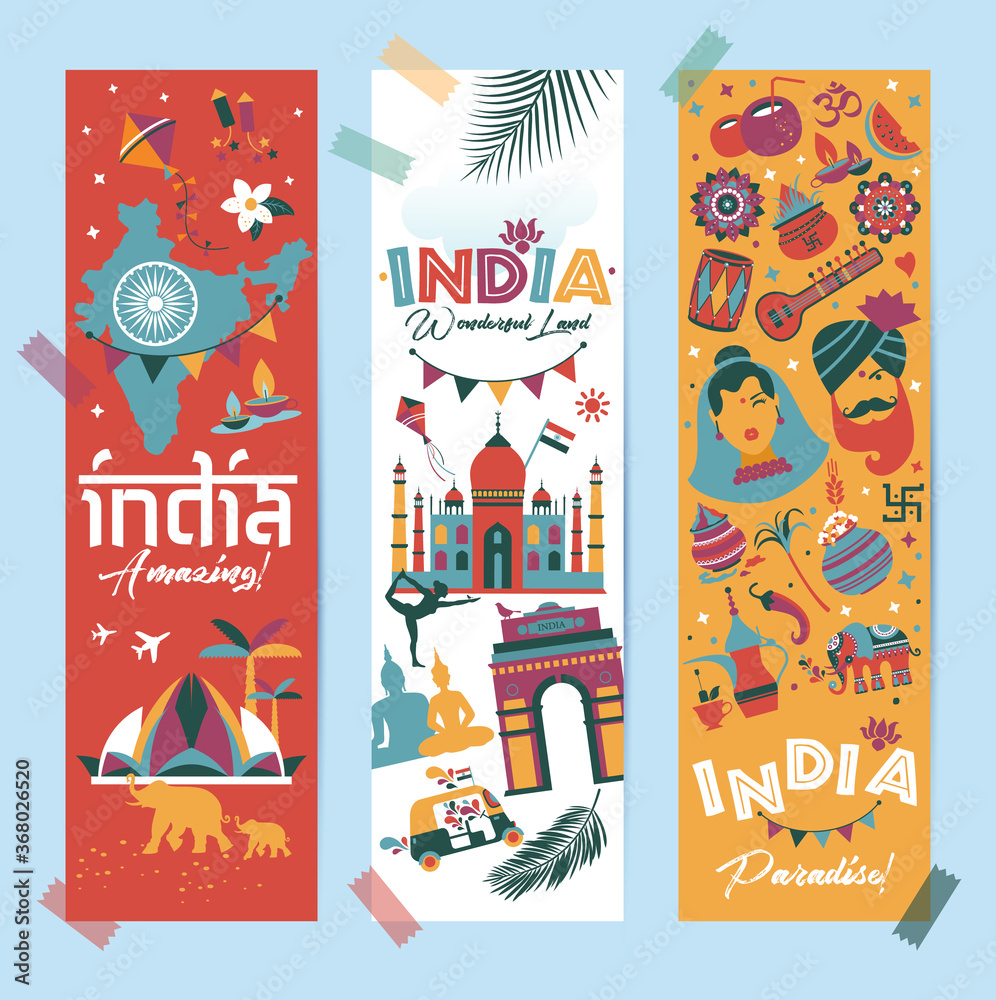 India set Asia country vector Indian architecture Asian traditions ...