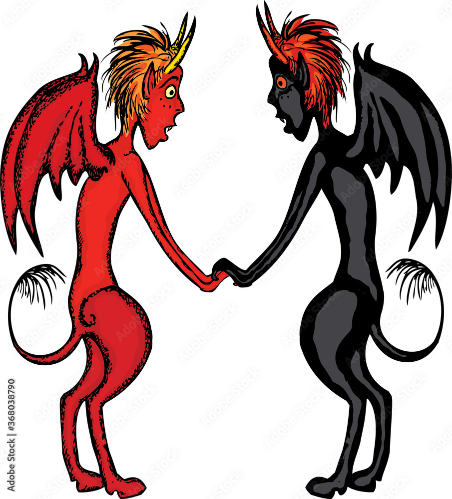 Vector drawing of two talking red and black devils Stock Vector | Adobe ...