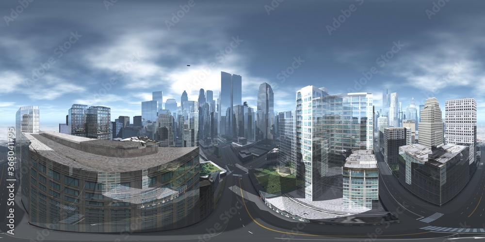 Panorama of the city. Environment map. HDRI map. equidistant projection ...