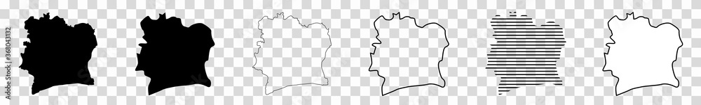 Ivory Coast Map Black | Ivorian Border | State Country | Transparent ...