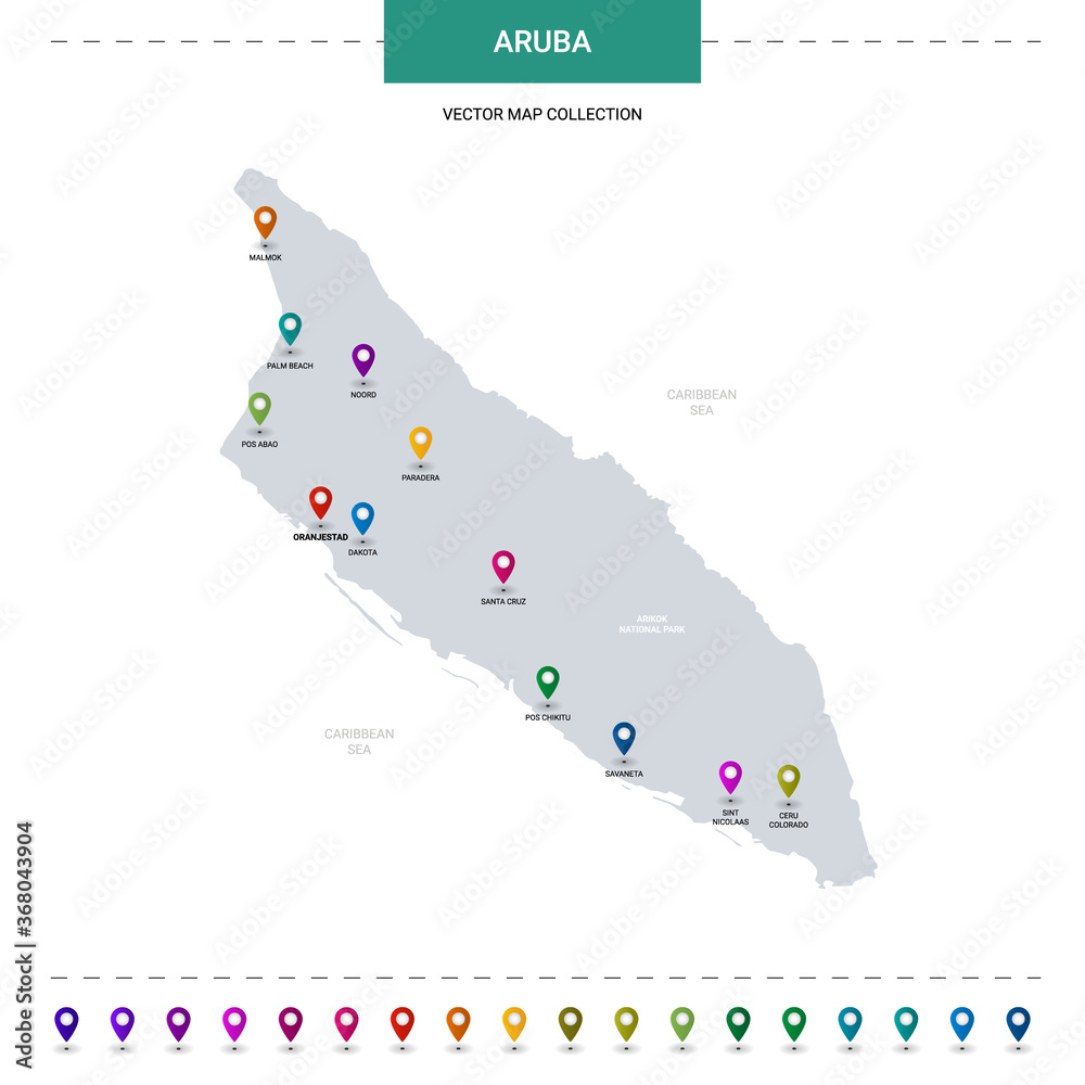 Aruba map with location pointer marks. Infographic vector template ...