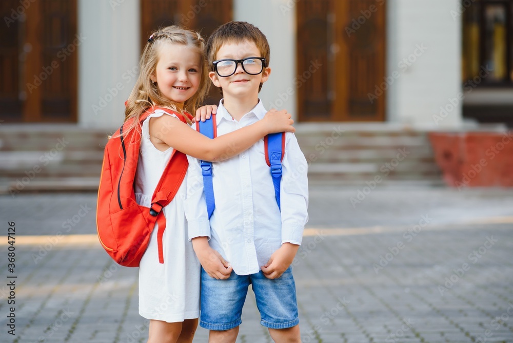 Children go back to school. Start of new school year after summer ...