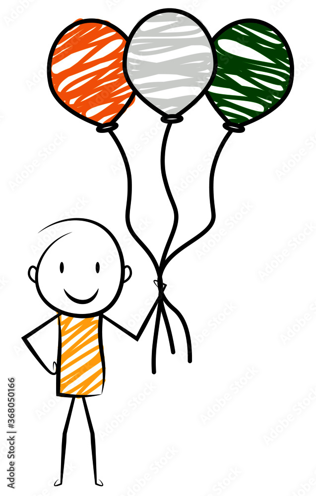 cartoon stickman: balloon,15th august, india, independence day,peace ...