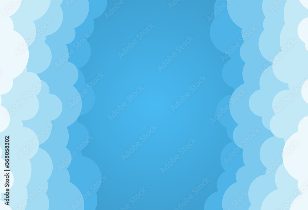 Abstract cartoon cloud background frame with blue gradient sky in flat ...