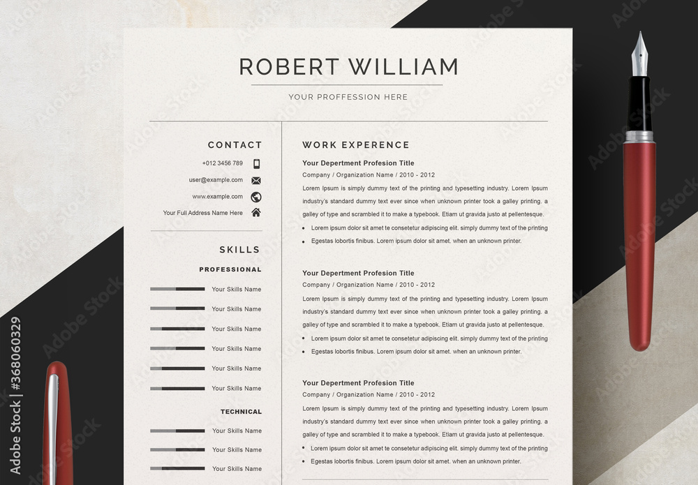 Clean and Professional Resume Layout Stock Template | Adobe Stock