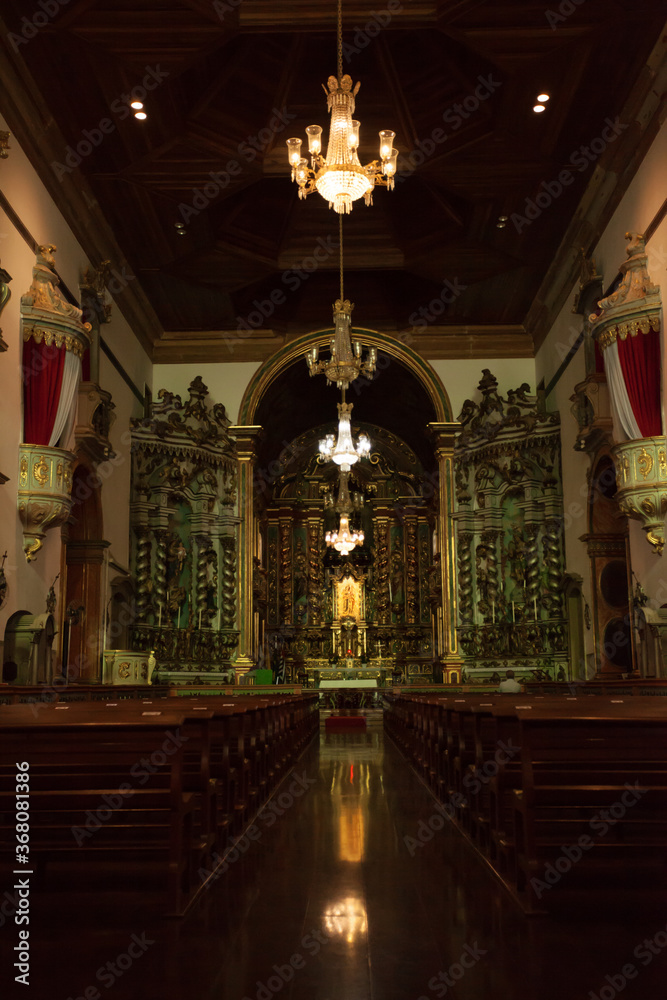ancient church wide-angle view inside with local saints of faith and ...