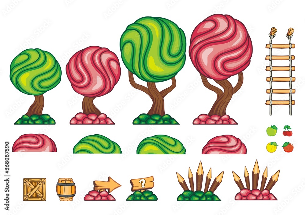 set of game assets, icon, element, tileable seamless tileset, Useful ...