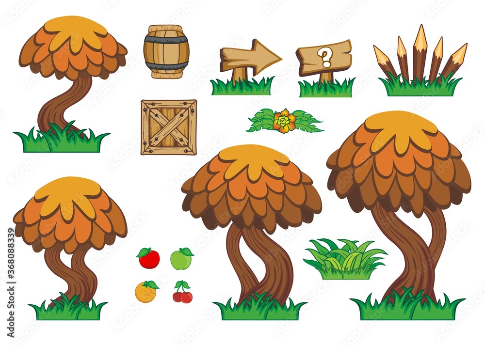 set of game assets, icon, element, tileable seamless tileset, Useful ...