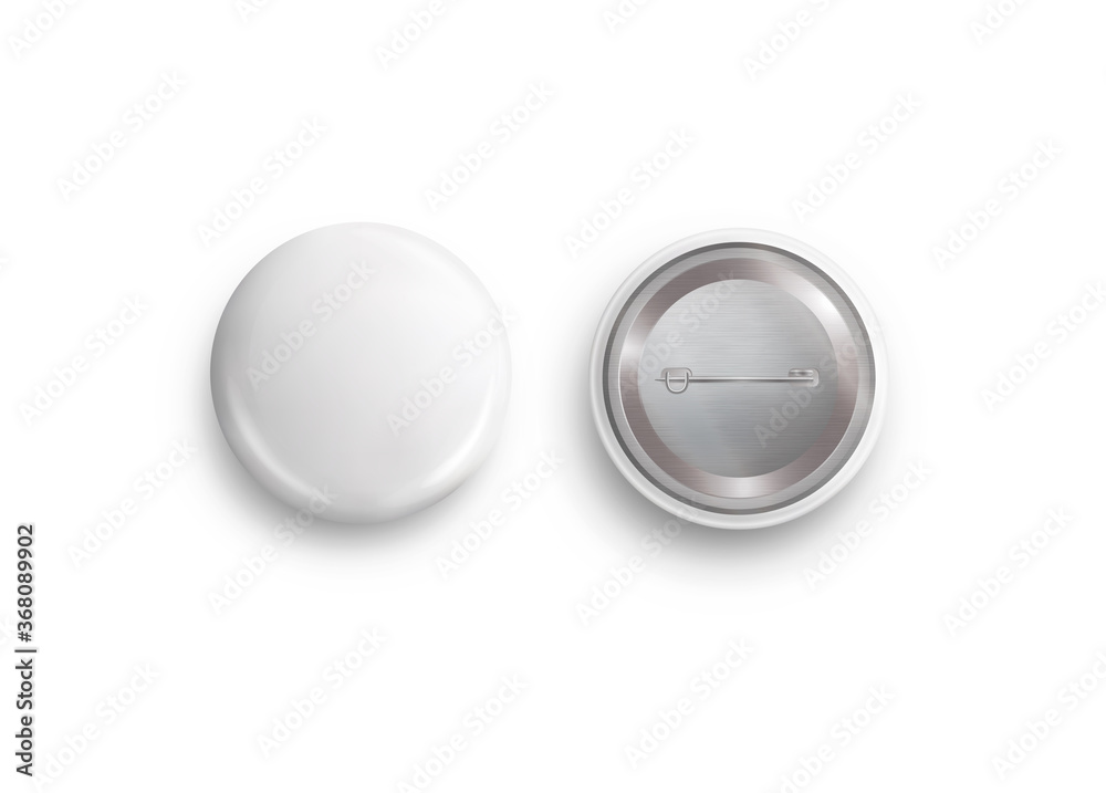 Blank white vector badge. Realistic white blank badge pin brooch ...