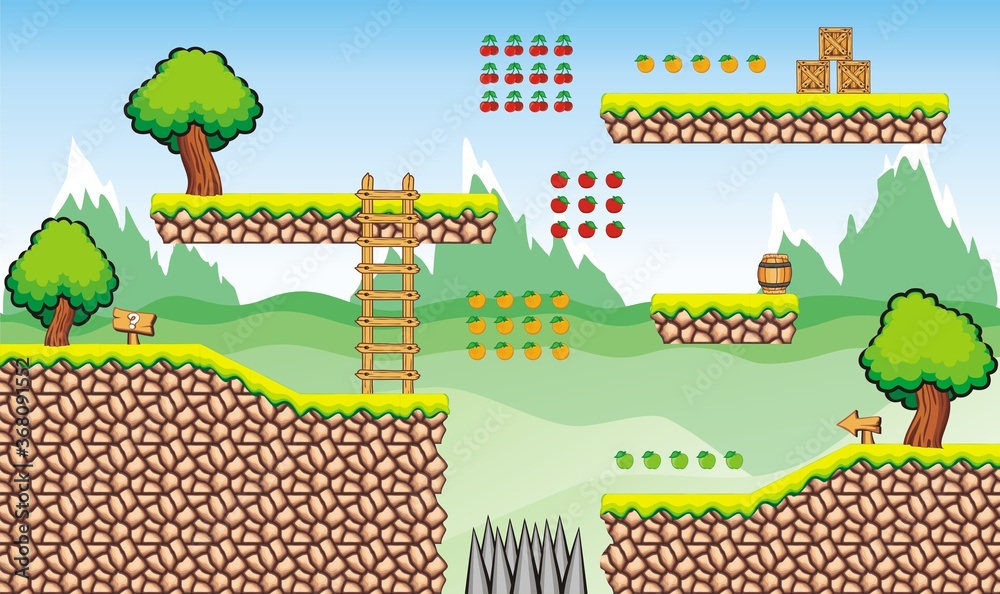 Tileset Platform for creating Game - A set of layered vector game asset ...