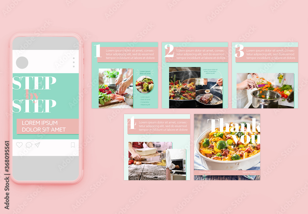 Step-By-Step Social Media Post Layouts Stock Template | Adobe Stock