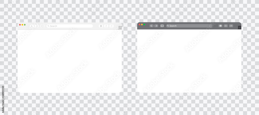 Empty browser window on transparent background. Empty web page mockup with toolbar. Display ...