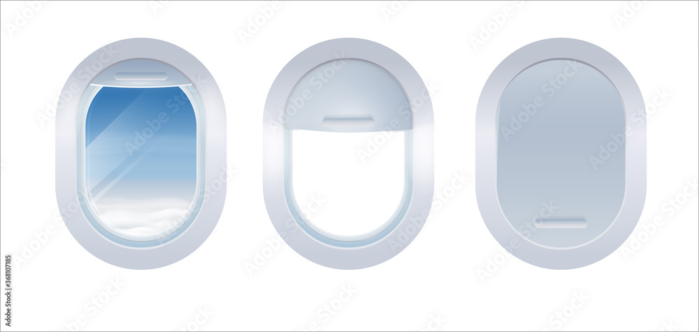 Set of Aircraft windows Isolated on white background. Realistic ...