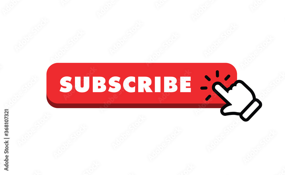 Subscribe button with hand click icon. Finger pointer clicking web site ...