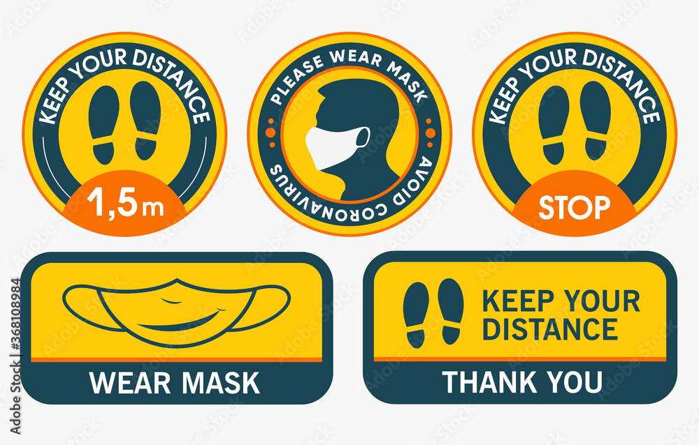 Floor stickers. Collection of Social distancing for print. Please Keep ...