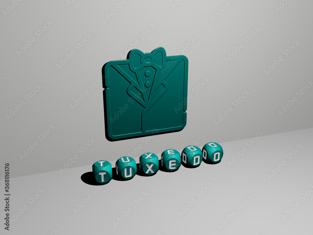 3D illustration of TUXEDO graphics and text made by metallic dice ...