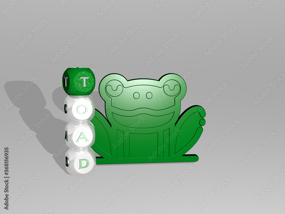 3D representation of toad with icon on the wall and text arranged by ...