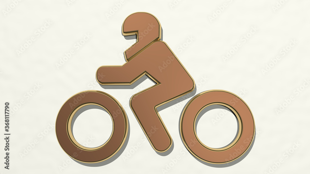 MOTORBIKE SIGN on the wall. 3D illustration of metallic sculpture over ...