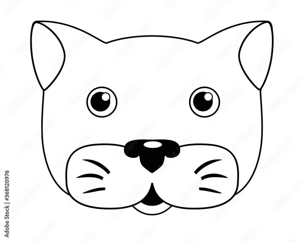 Cat muzzle - vector linear illustration for coloring. Kitten head - cute picture, for children ...