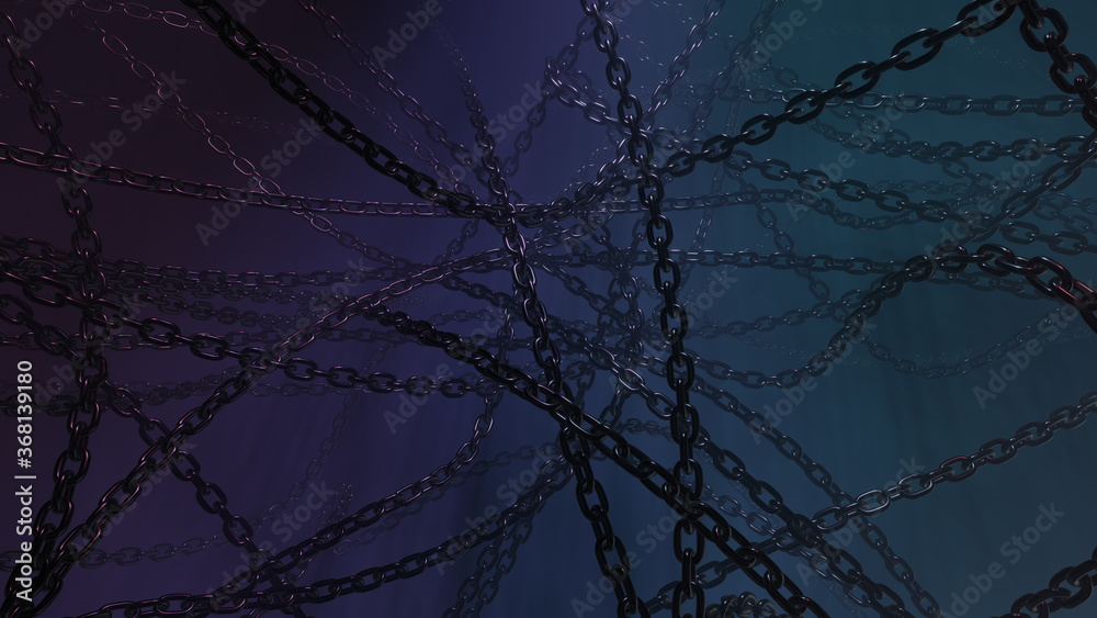 Abstract dark blue background with metal chain. Horror design concept ...