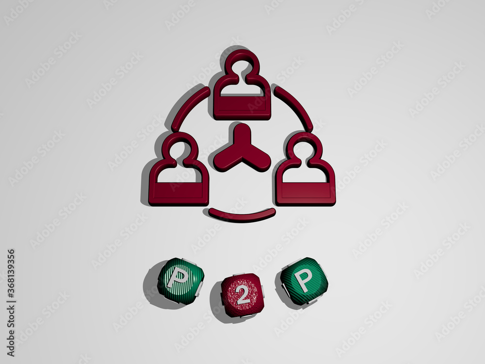 3D representation of P2P with icon on the wall and text arranged by ...