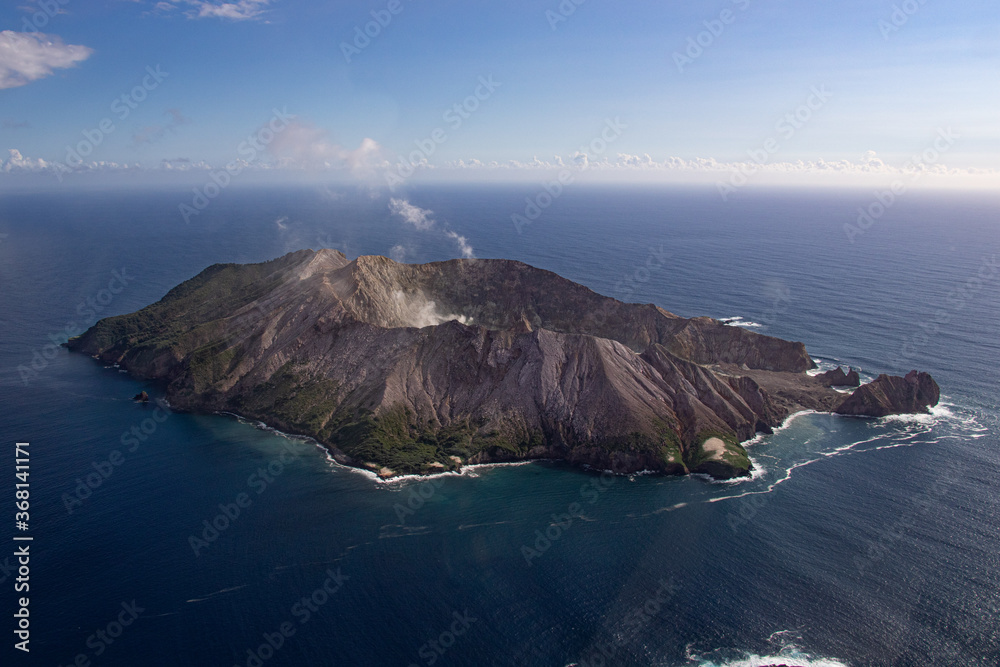 New Zealand's White Island volcano seen from helicopter. The dangerous ...
