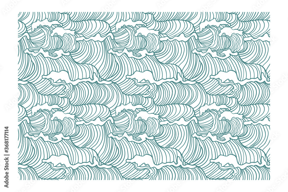 Horizontal seamless pattern of surging waves in a turquoise line ...
