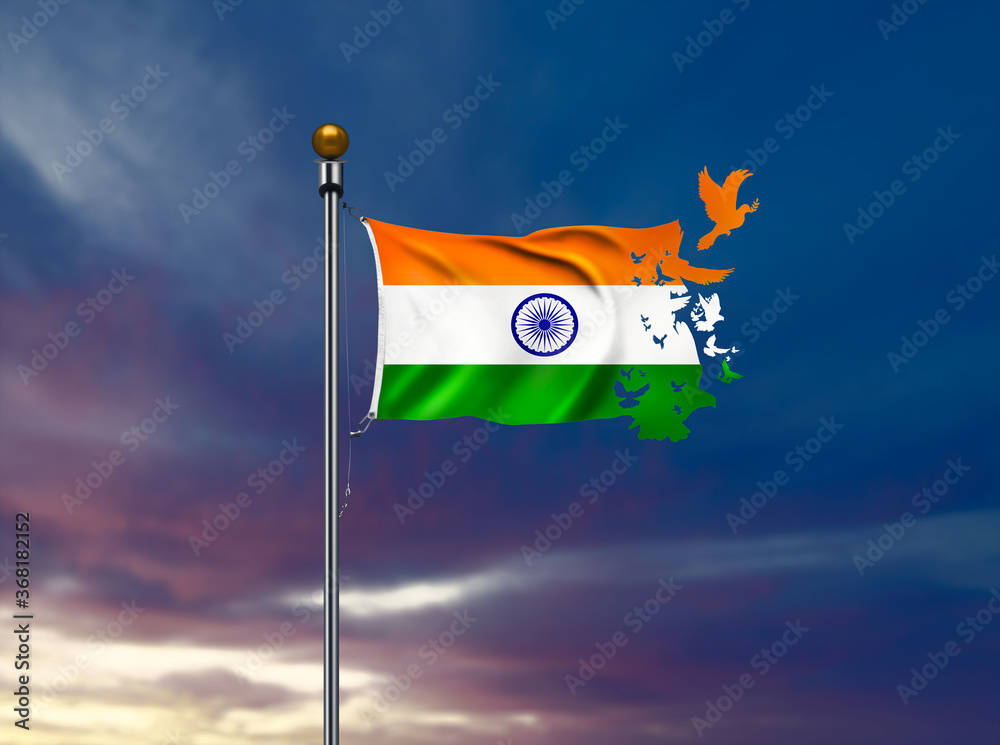 Flying India Flag with Background,3D illustration Stock Illustration ...