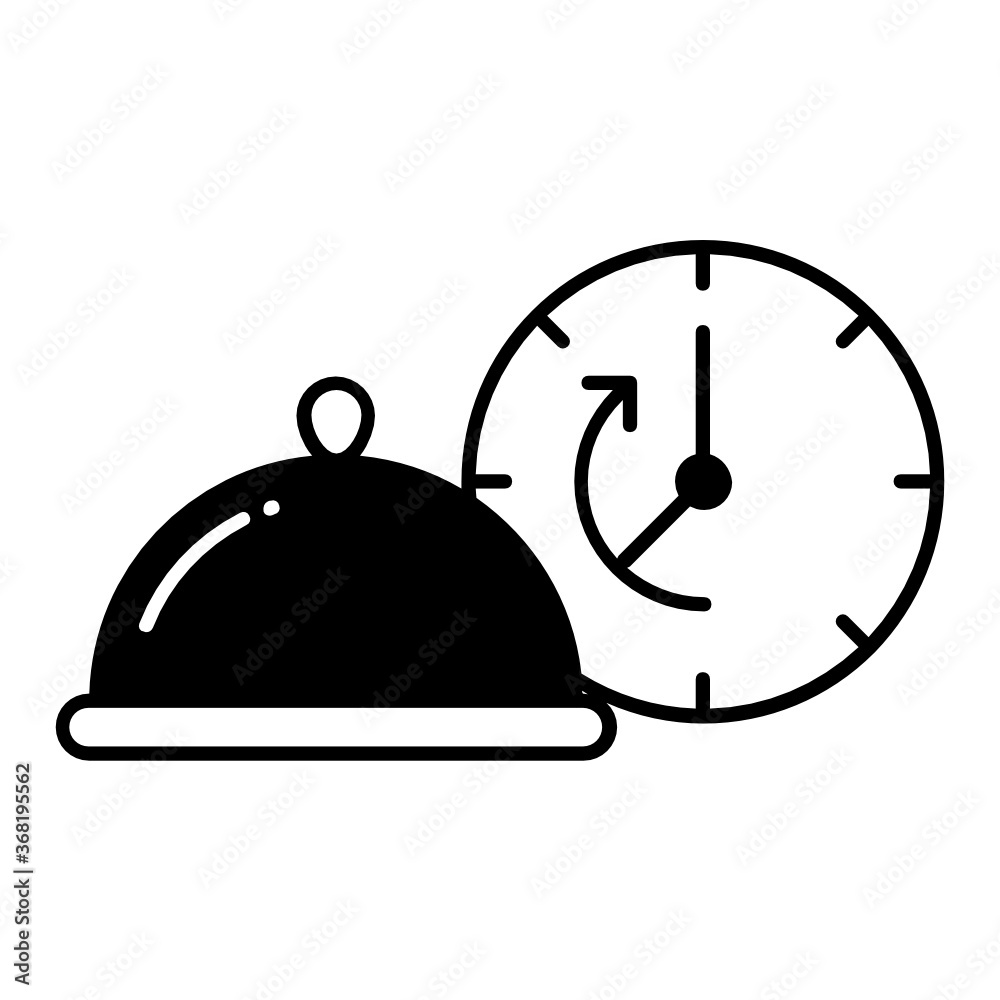 Food Cooking time Concept, Hot Dish Plat with Clock Symbol on white ...