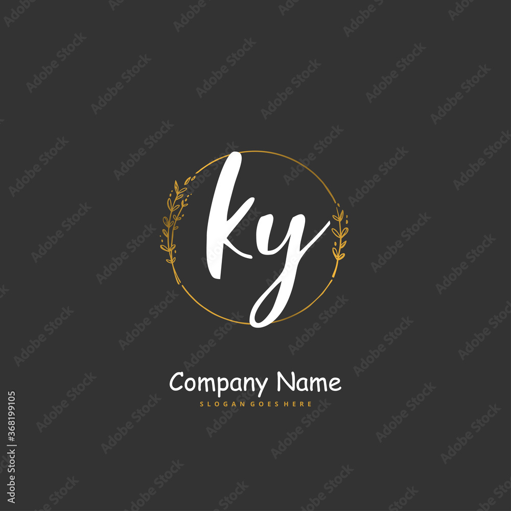 K Y KY Initial handwriting and signature logo design with circle ...