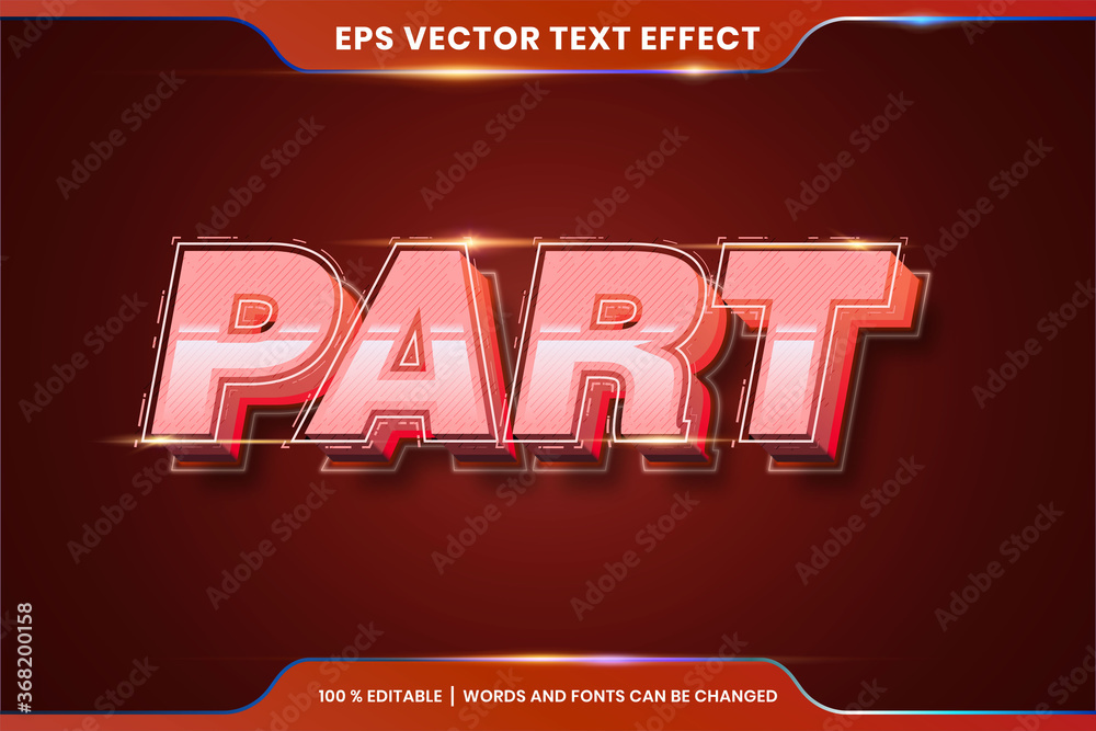 Text effect in 3d Part words, font styles theme editable gradient red ...