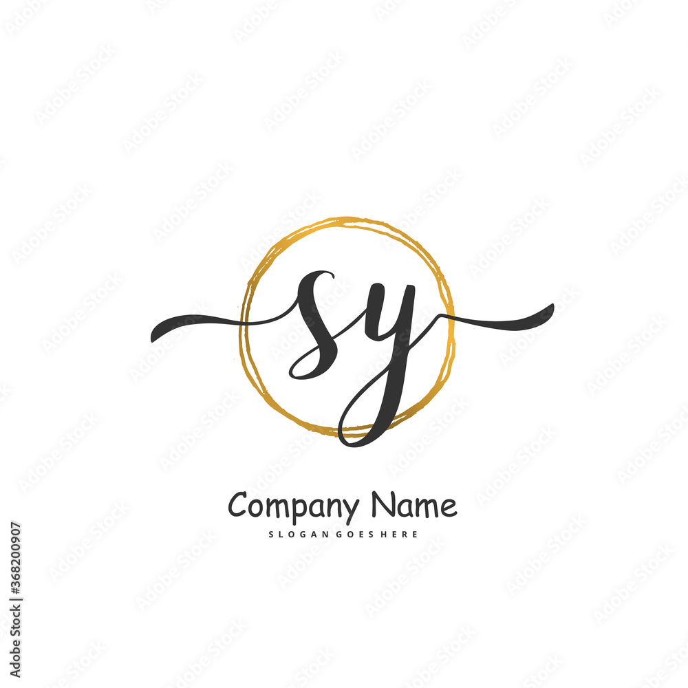 S Y SY Initial handwriting and signature logo design with circle ...
