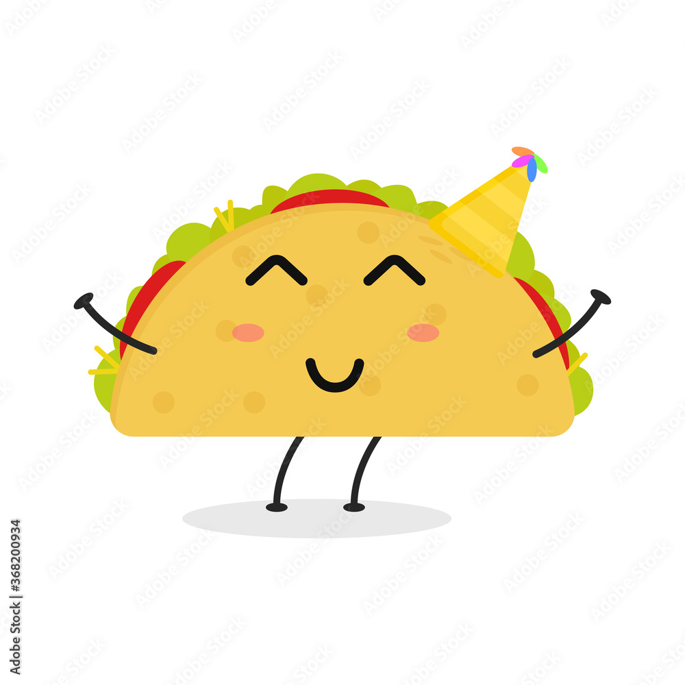 Cute flat cartoon taco illustration. Vector illustration of cute taco ...