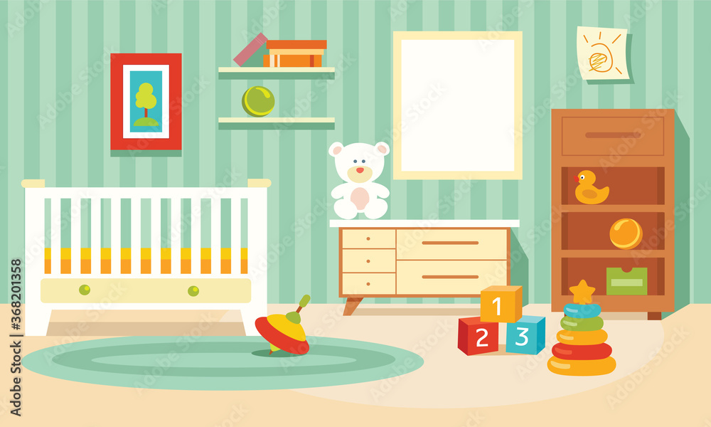 Cute children's room for a girl. Children's toys in the room. Vector ...