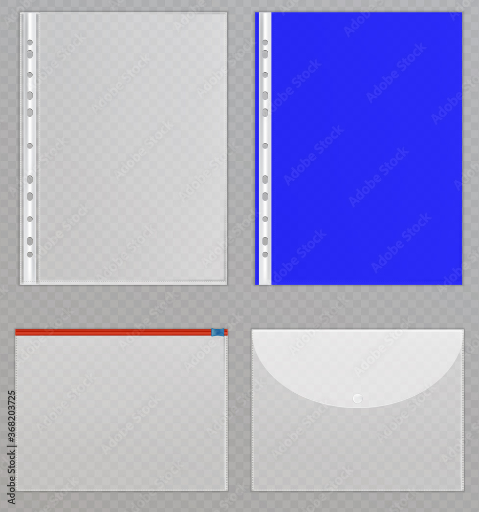 Vector transparent plastic files. Cellophane folders to protect ...