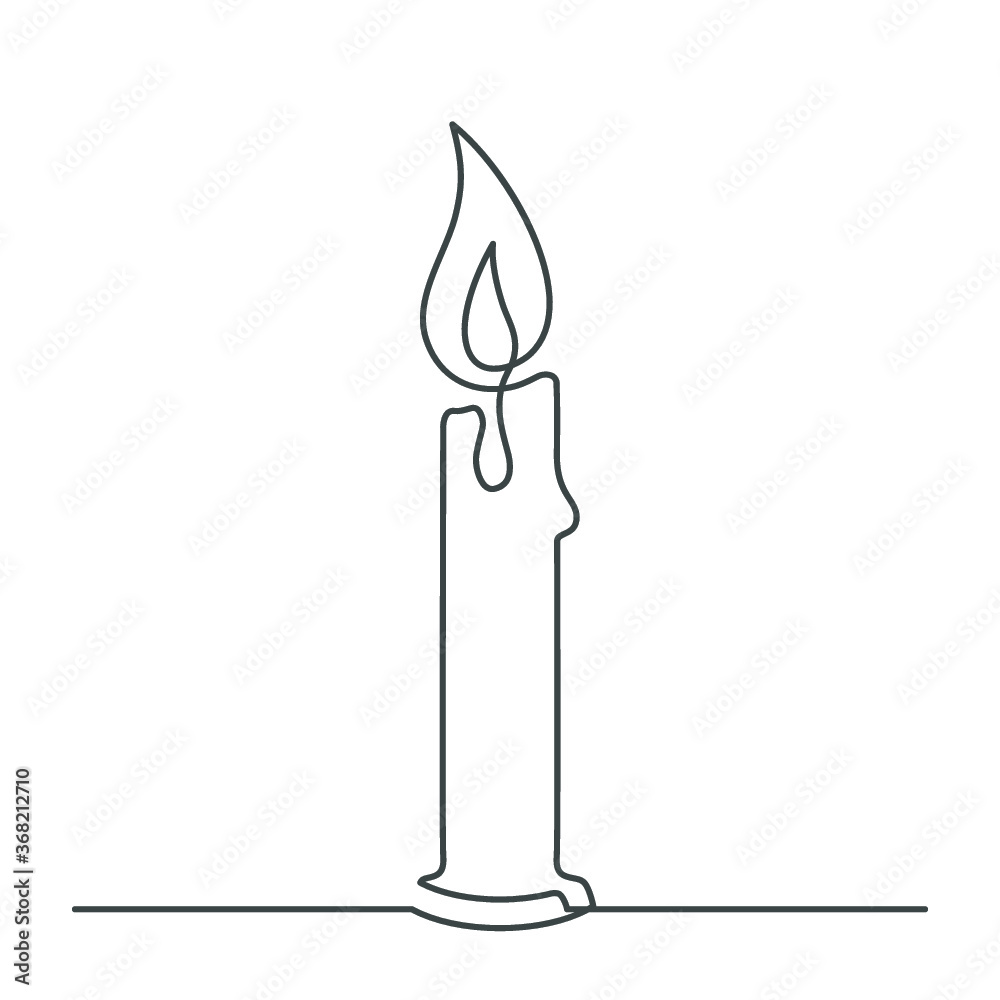 Continuous line drawing of candle light on white background. Vector ...