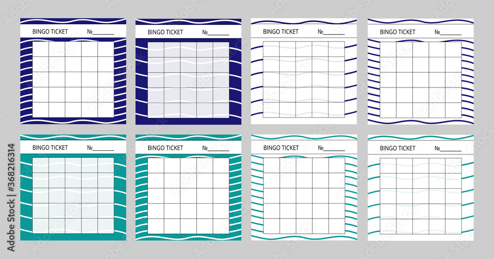 Bingo card templates with wavy blue and turquoise backgrounds. Set of ...