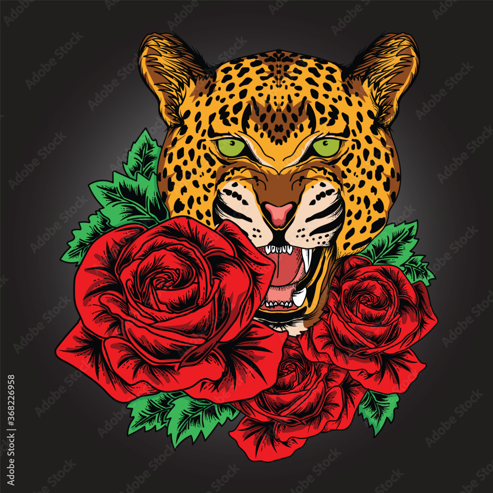artwork illustration and t-shirt design leopard and rose premium vector ...