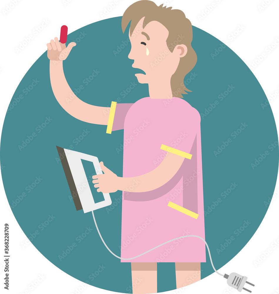 Childhood injuries: a child stands and holds an iron in his hands ...