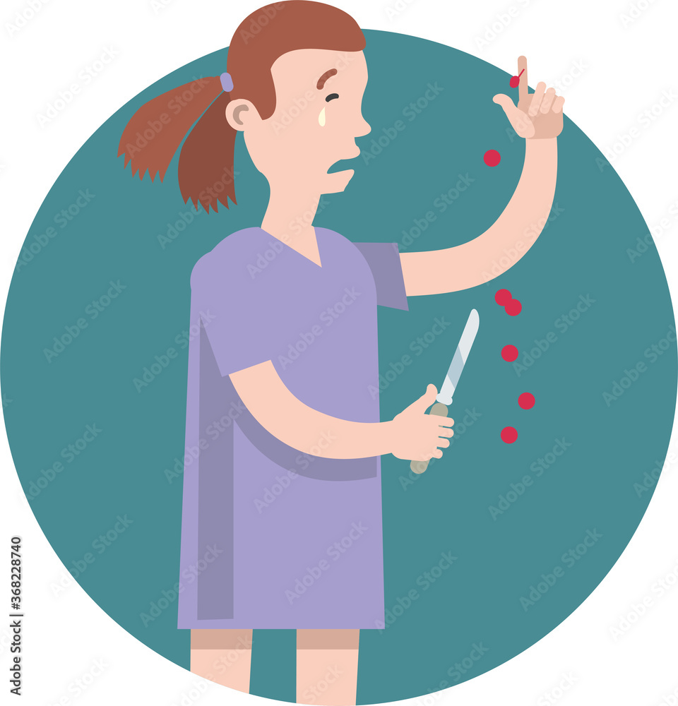 Childhood injuries: a child is standing with a knife in his hand ...