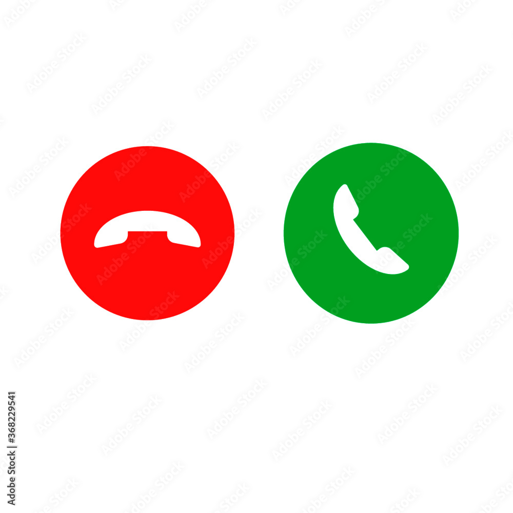Call icon set. Phone icon set. Red and green telephone icon in flat ...