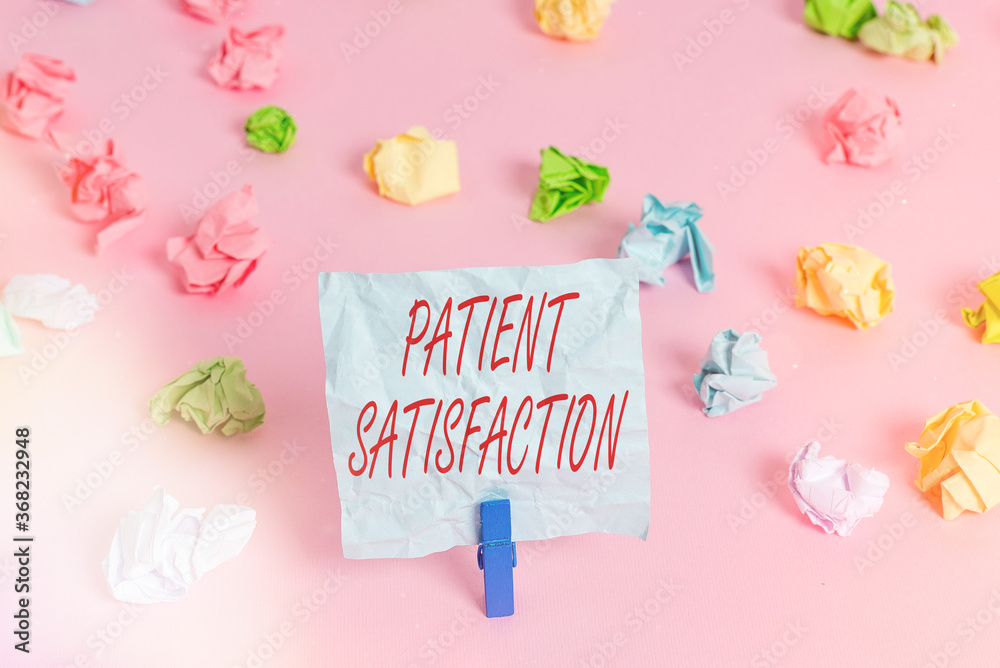 Writing note showing Patient Satisfaction. Business concept for the ...