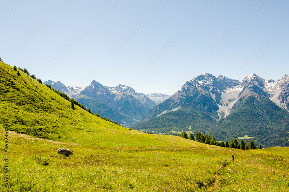 Ftan, Alp Laret, Wanderweg, Tarasp, Unterengadin, Bergdorf, Schloss ...