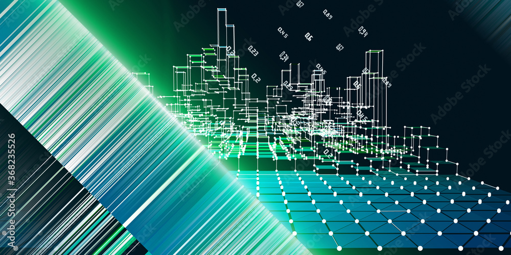 Abstract background 3d grid big data visualization with blurred lines ...